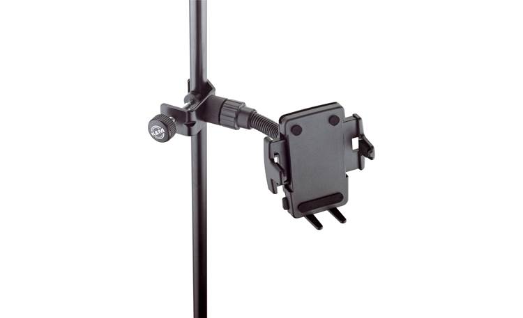 K&M Smartphone Holder Clamps onto any standard mic stand at Crutchfield