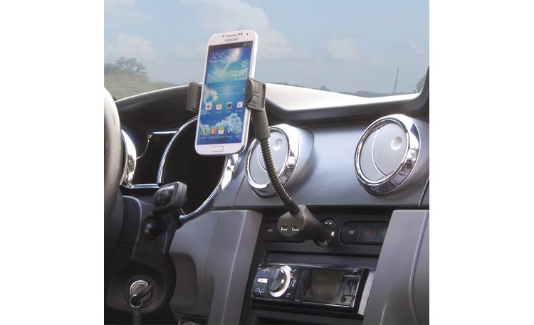 Scosche IH12V Adjustable smartphone mount with dual-charging USBs at ...
