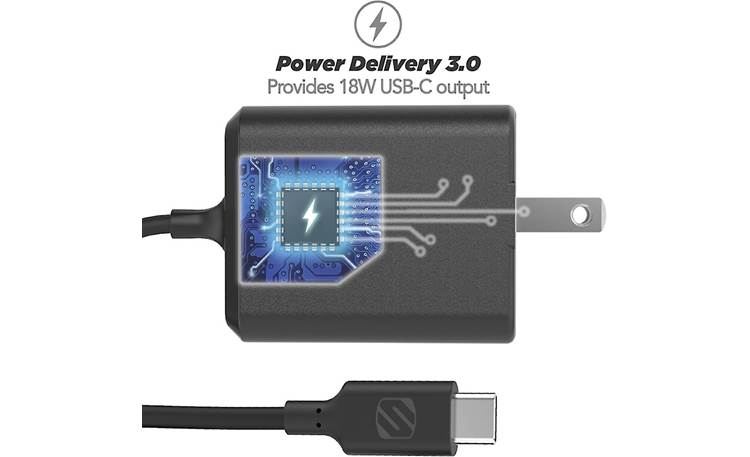 Scosche PowerVolt 3.0 USB-C Home Charger (Black) Wall charger with built-in USB-C cable at ...