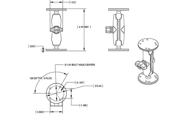 RAM Mounts RAM-B-101U Universal double ball mount with two plates at ...