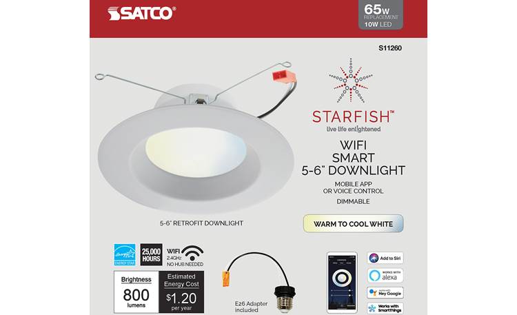 Satco Starfish T20/T24 Tunable White 5-6" LED Recessed Downlight (800 lumens) Retrofit ...