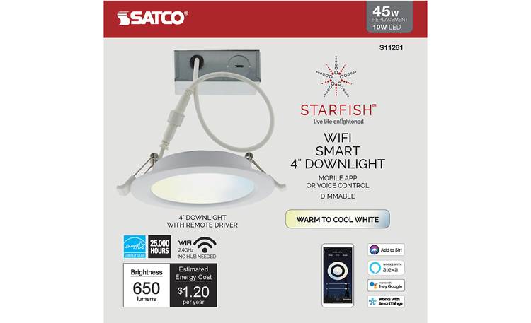 Satco Starfish T20 Tunable White 4" LED Recessed Downlight (650 lumens) Hardwired adjustable ...