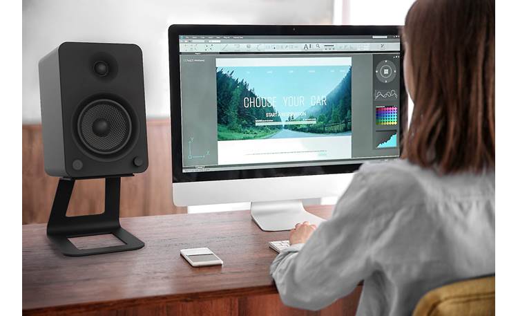 Kanto SE6 (Black) Elevated desktop speaker stands at Crutchfield