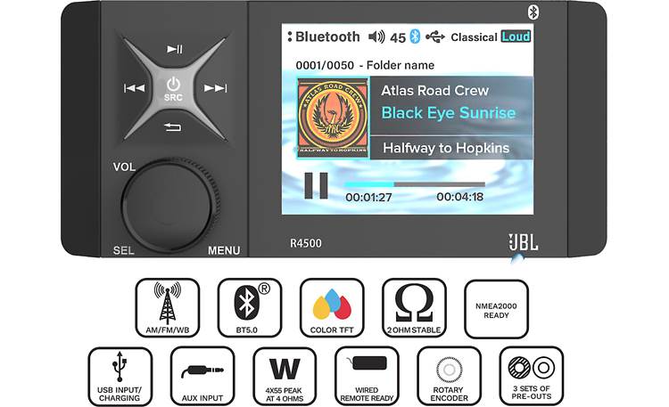 JBL R4500 Wake Series marine digital media receiver with color LCD ...