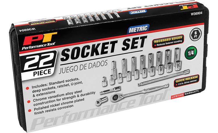 Performance Tool W36904 22-piece 1/4" drive socket wrench set — metric ...