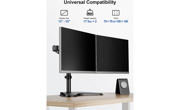 ErgoAV ERDAM4-01B Adjustable-height desktop stand for dual monitors 13 ...