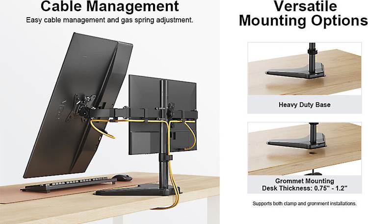 ErgoAV ERDAM4-01B Adjustable-height desktop stand for dual monitors 13 ...