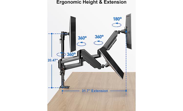 ErgoAV ERDGM4 Adjustable-height gas-spring mount for triple monitors 13 ...
