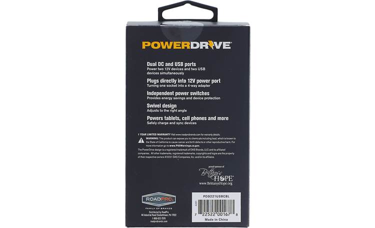 PowerDrive PD9221USBCBL 12-volt 2-way DC power adapter at Crutchfield