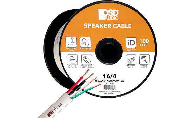 OSD 16/4 CL3 Speaker Cable (100 feet, White) 16-gauge, 4-conductor ...