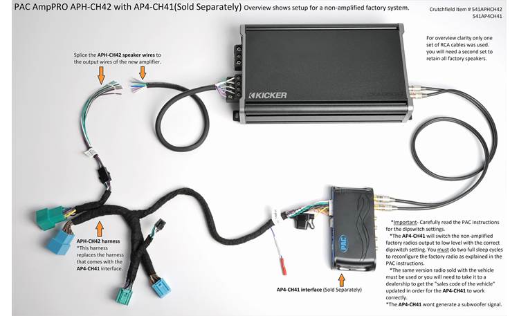 PAC APH-CH42 AmpPro Harness T-harness for adding an aftermarket amp ...
