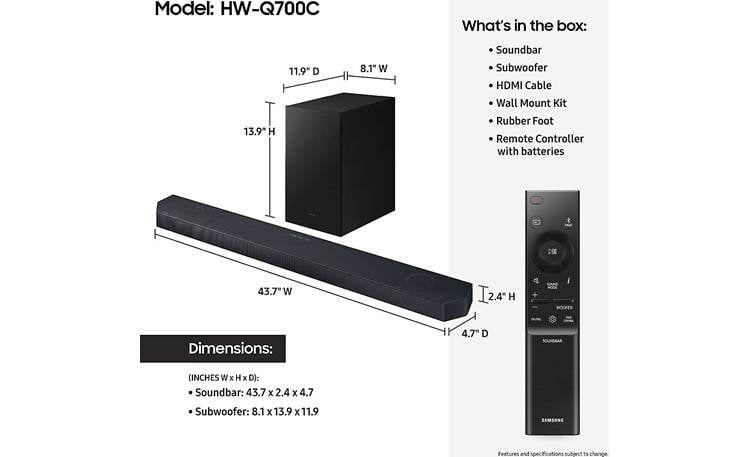 Samsung HW-Q700C Powered 3.1.2-channel sound bar and wireless subwoofer ...