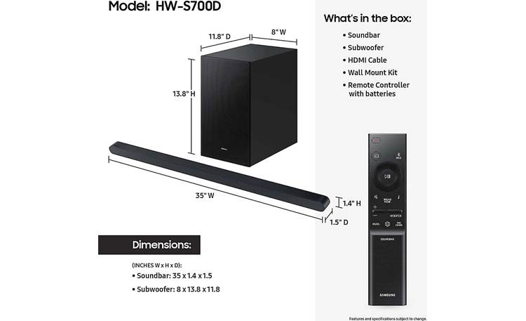 Samsung HW-S700D Powered 3.1-channel sound bar and wireless subwoofer ...
