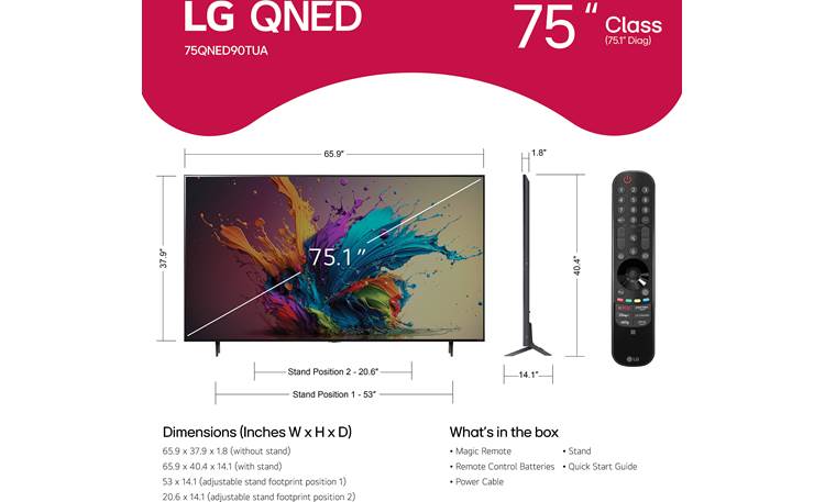LG 75QNED90TUA (75") QNED 90 Series Smart Mini LED 4K UHD TV with HDR ...