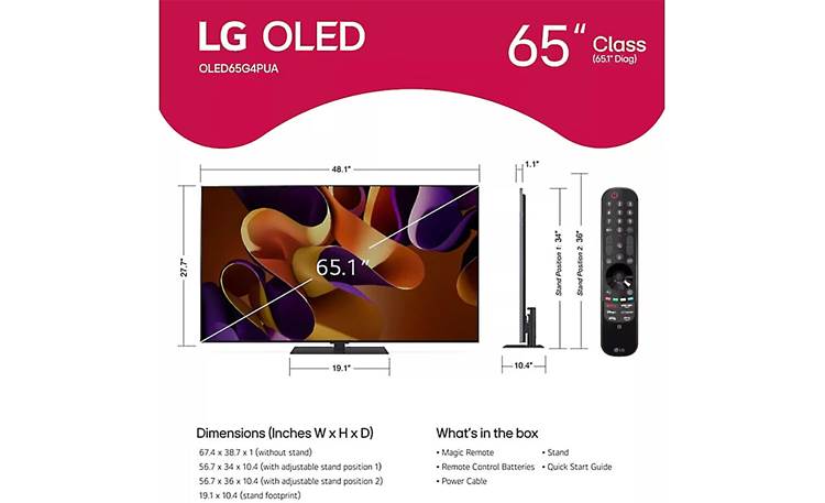 LG OLED65G4SUB (65") G4 OLED evo Smart 4K UHD TV with HDR at Crutchfield
