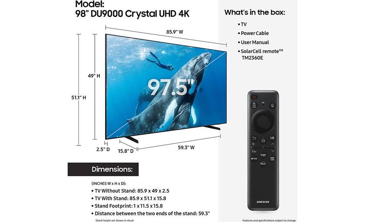 Samsung UN98DU9000 DU9000 4K Smart LED TV with HDR (98") at Crutchfield
