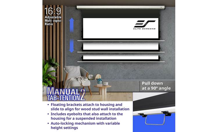 Elite Screens Manual Tab-Tension 2 (106") Manual, tab-tensioned ...