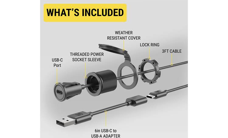Scosche StrikeLine™ Dash-Port 3' USB-C cable extension with dash mount ...