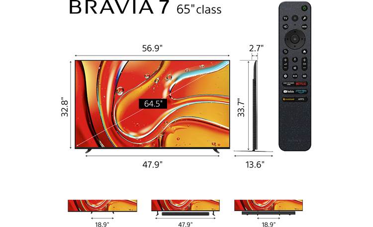 Sony BRAVIA 7 (K65XR70) (65") Smart Mini LED 4K UHD TV with HDR at ...