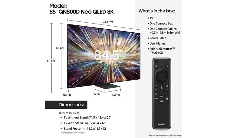 Samsung QN85QN800D (85") QN800D 8K Smart Neo QLED TV with HDR at ...