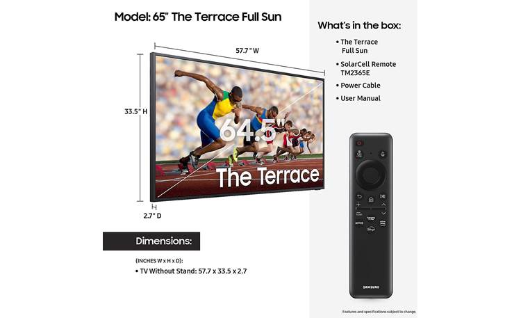 Samsung QN65LST9D "The Terrace" (65") LTS9D full-sun outdoor Smart Neo ...