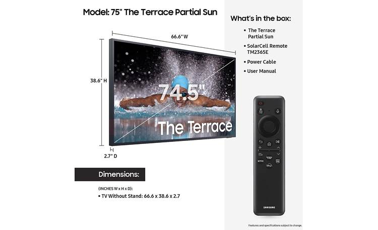 Samsung QN75LST7D "The Terrace" (75") LST7D partial-sun outdoor Smart ...