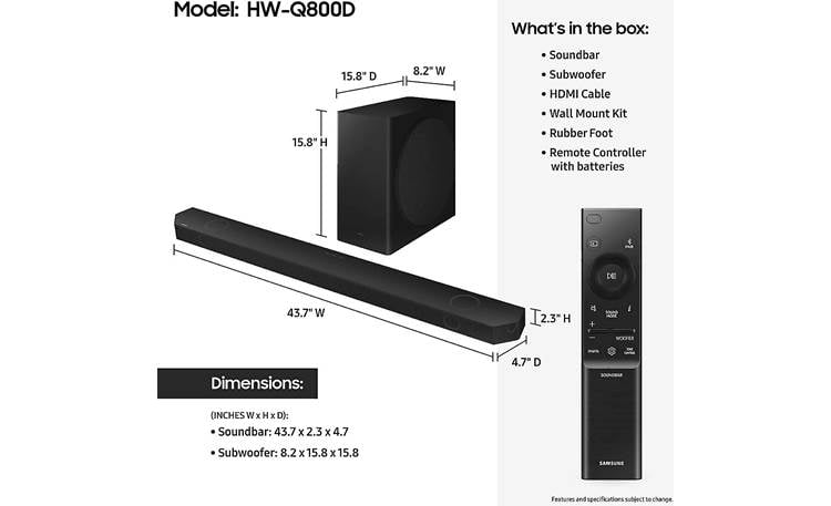 Samsung HW-Q800D Powered 5.1.2-channel sound bar and wireless subwoofer ...