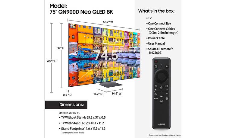 Samsung QN75QN900D (75") QN900D 8K Smart Neo QLED TV with HDR at ...
