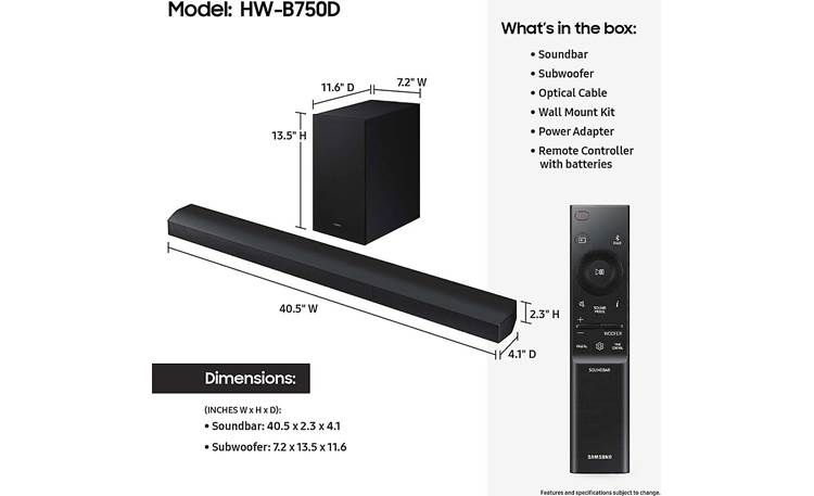 Samsung HW-B750D Powered 5.1-channel sound bar and wireless subwoofer ...