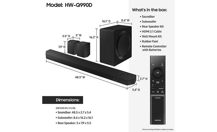 Samsung HW-Q990D Powered 11.1.4-channel sound bar system with Wi-Fi ...