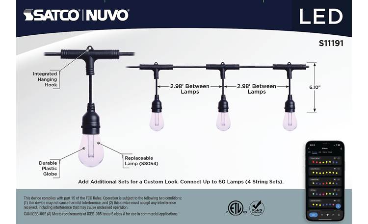 Satco Starfish S11191 LED String Light (48 feet) Weatherproof RGBTW smart string light with Wi ...