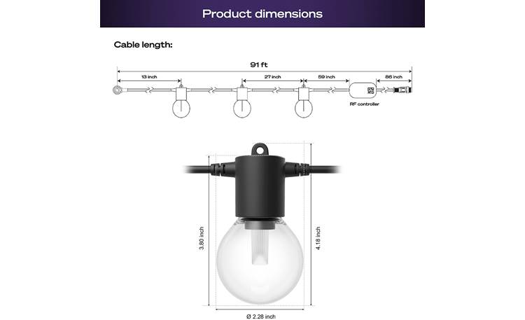Philips Hue Festavia Globe Outdoor String Lights (28 meters/91 feet ...