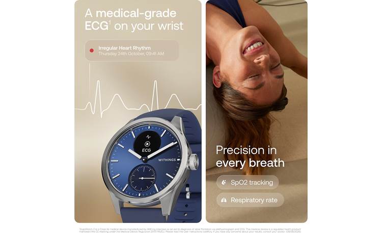 Withings ScanWatch 2 (Blue, 42 mm) Hybrid smartwatch with heart rate ...