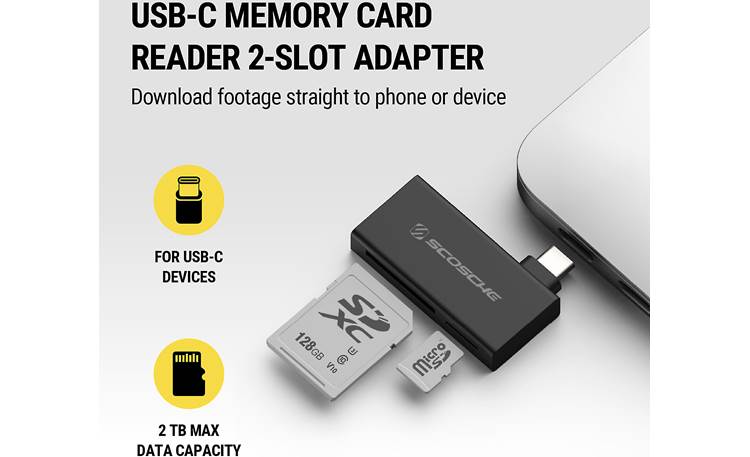 Scosche Strikeline® CR2 USB-C dual-slot adapter for microSD/SDHC/SDXC ...