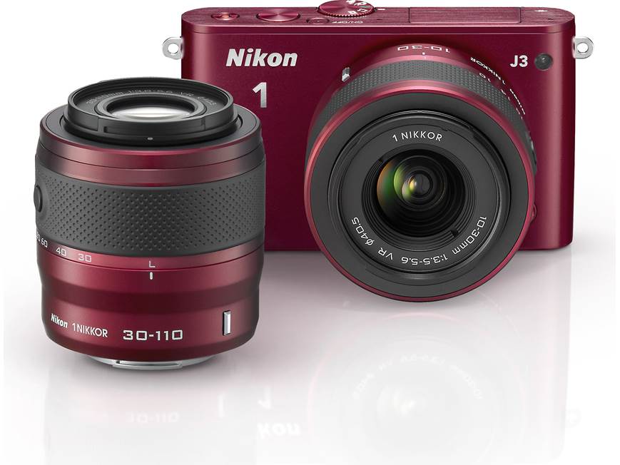 Nikon 1 J3 with Standard Zoom and Telephoto Zoom Lenses (Red) 14 ...