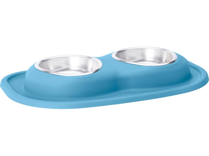 WeatherTech Double Low Pet Feeding System (Blue) Two 16 oz. stainless ...
