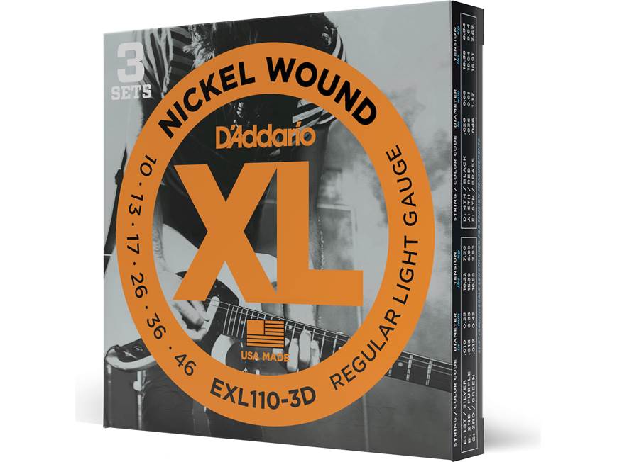 D'Addario XL Nickel Electric Guitar EXL110 (.010-.046, Light Gauge) (3 ...