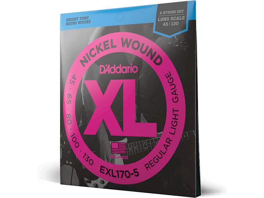 D'Addario Nickel Wound Bass EXL170-5 (.045-.130, Regular Light Gauge ...