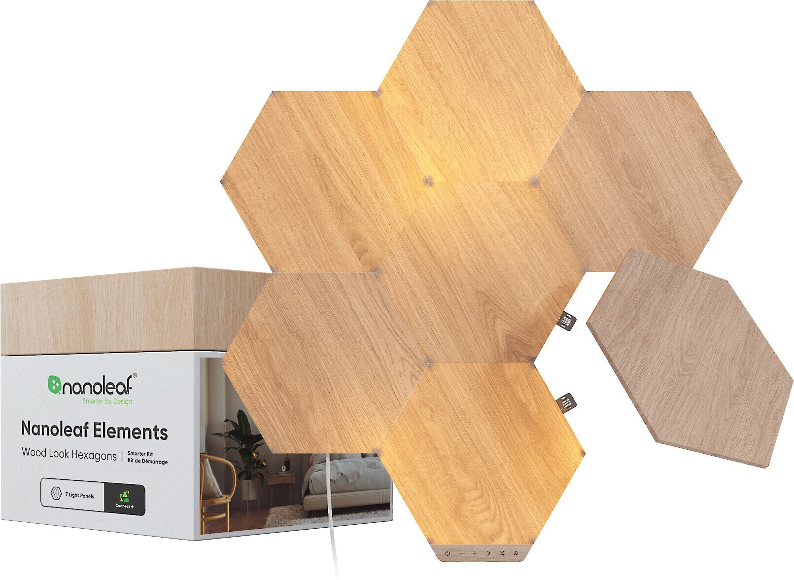 Product Videos: Nanoleaf Elements Smarter Kit Base kit with 7 wood-look ...