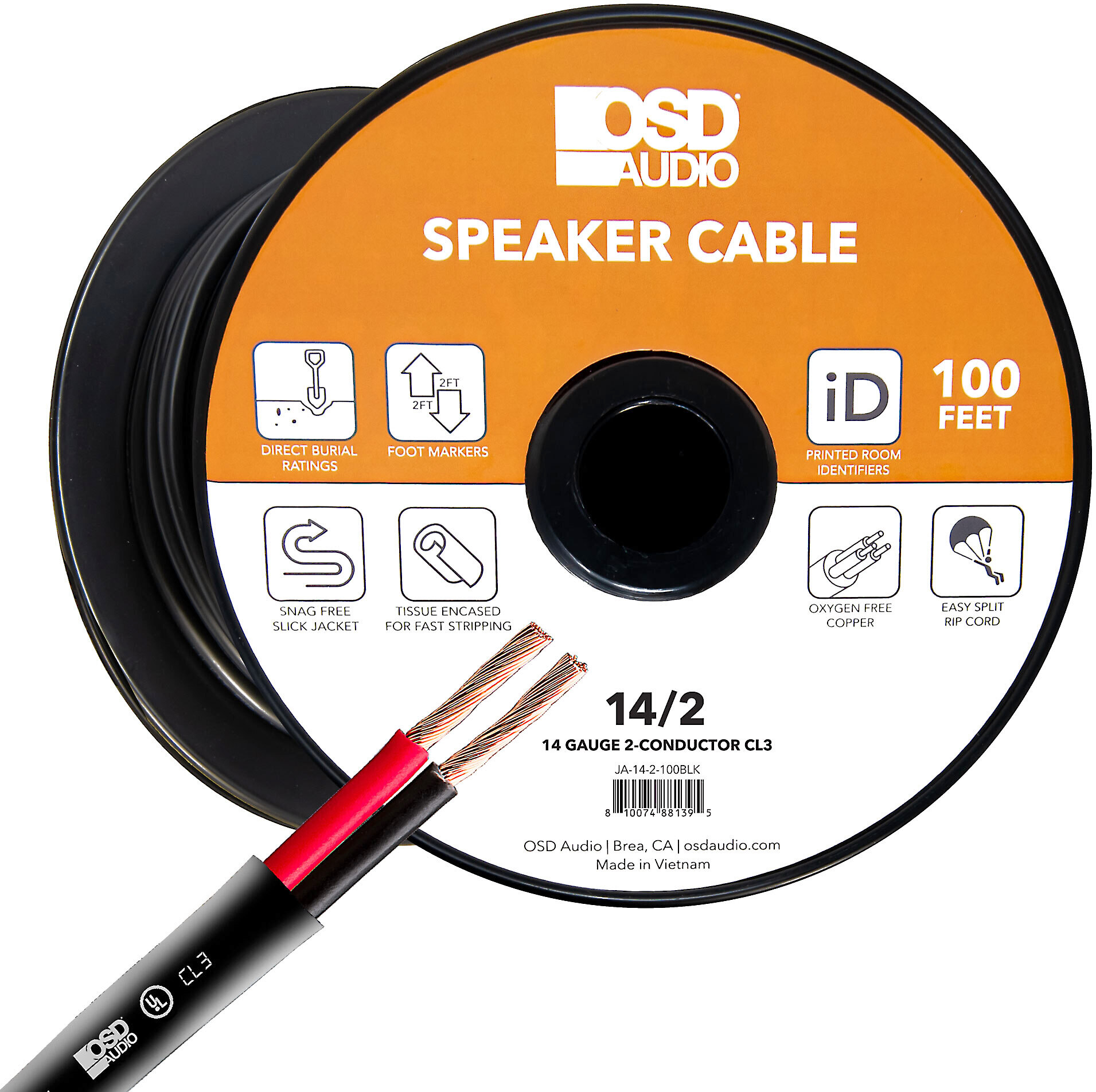 Customer Reviews: OSD 14/2 CL3 Speaker Cable (100 feet, Black) 14-gauge ...